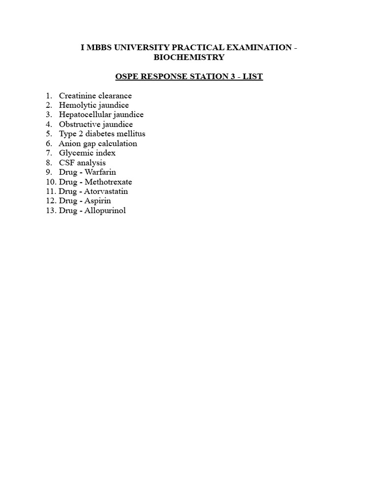 Response Ospe 3 Key - I Mbbs University Practical Examination | PDF | Medical Specialties ...