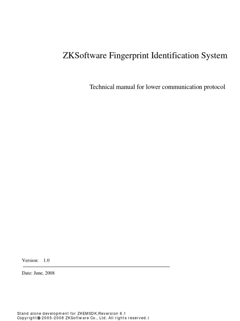 Zksoftware Fingerprint Identification System: Technical Manual For ...