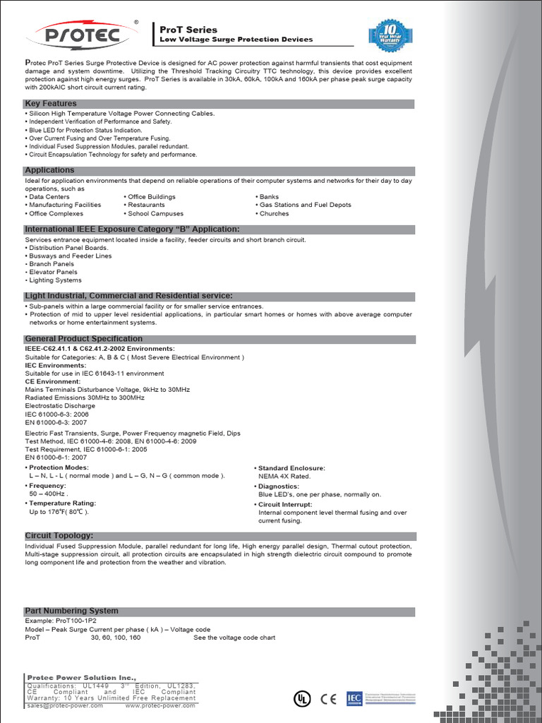 ProT Datasheet 30-160ka | PDF | Fuse (Electrical) | Electrical Equipment