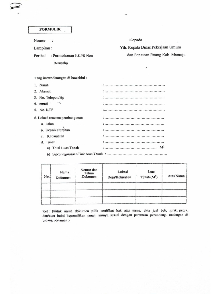 Formulir Permohonan KKPR Pupr | PDF