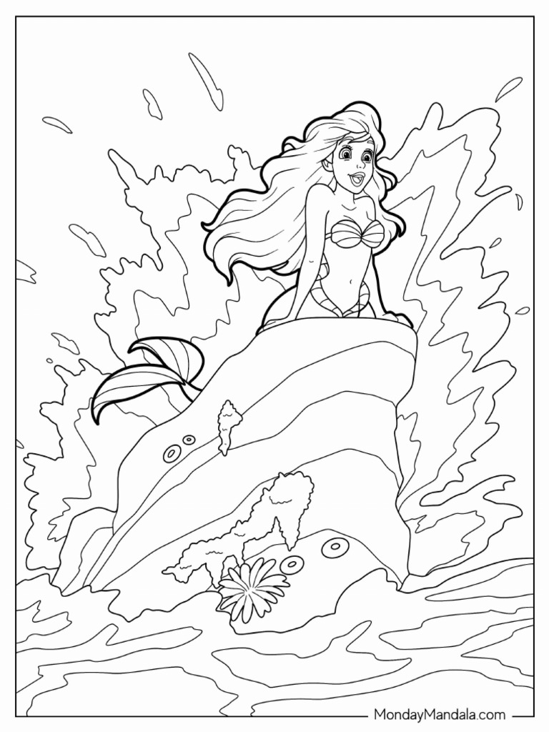 Ariel Singing On Top of Rock Coloring Sheet | PDF