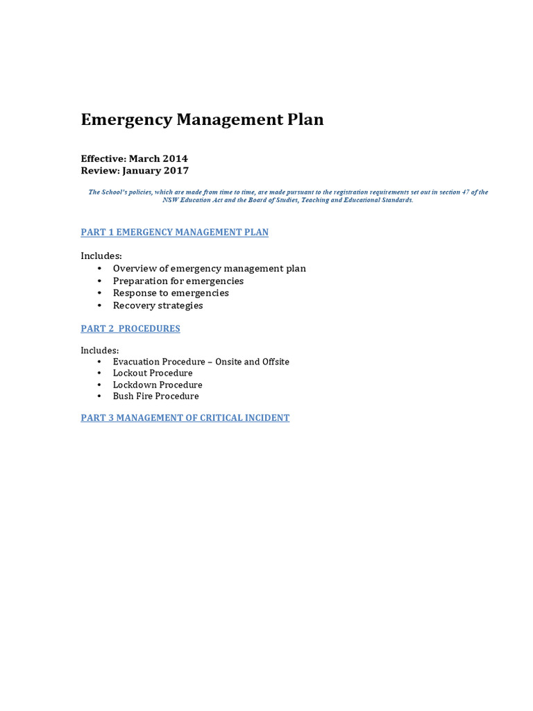 School Emergency Management Plan | PDF | Emergency | Emergency Evacuation