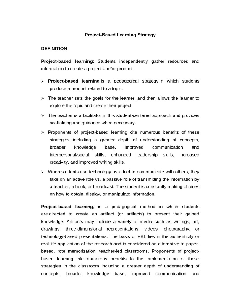 Project-Based Learning Strategy | PDF | Project Based Learning | Human Communication