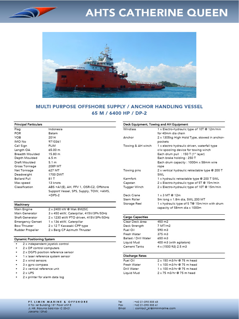 AHTSV CATHERINE QUEEN (6,400 HP - 80 Tons - Azimuth - DP2) | PDF