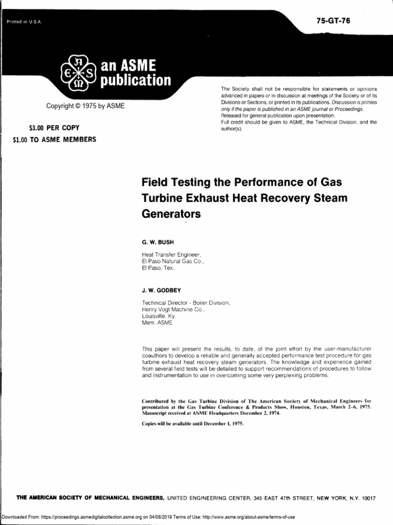 Field Testing The Performance of Gas Turbine Exhaust Heat Recovery ...