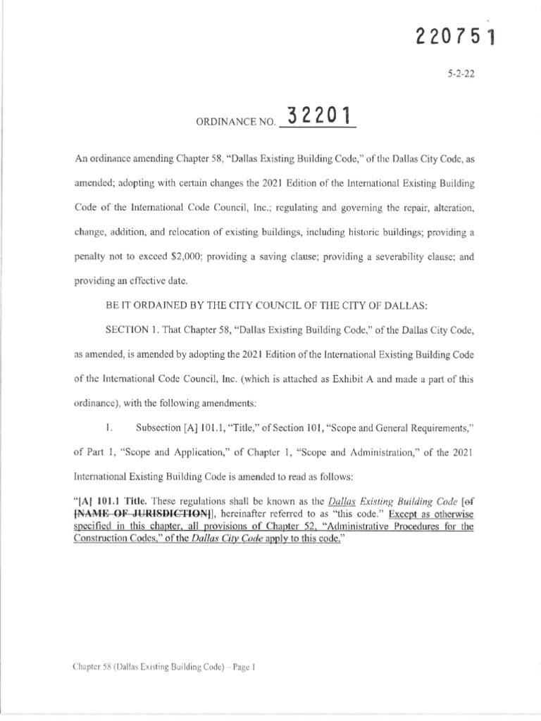 BI - Chapter 58-Dallas Existing Building Code | PDF