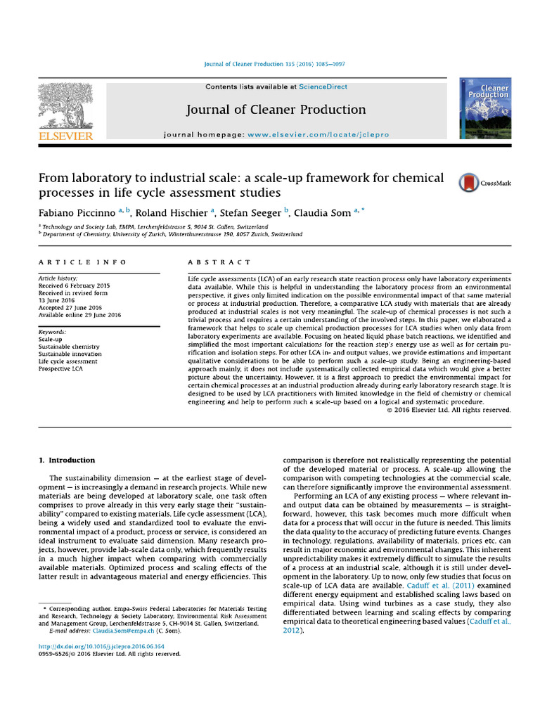From Laboratory To Industrial Scale A Scale-Up Framework For Chemical | PDF