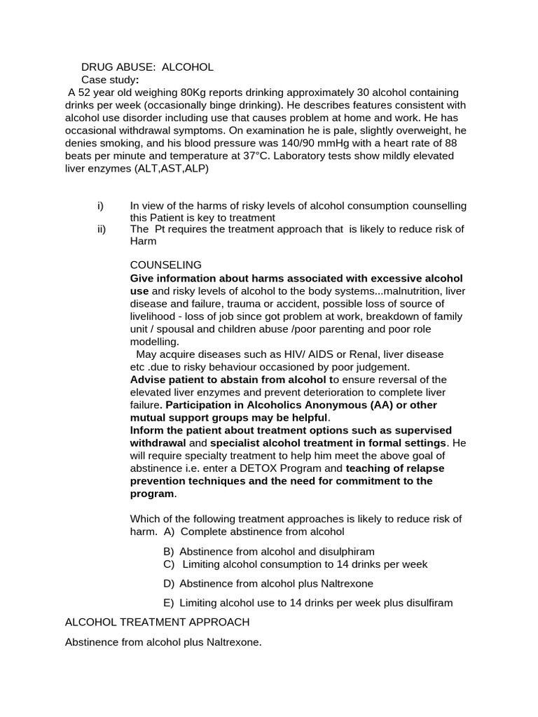 Drug Abuse - Alcohol Treatment | PDF | Alcoholism | Clinical Medicine