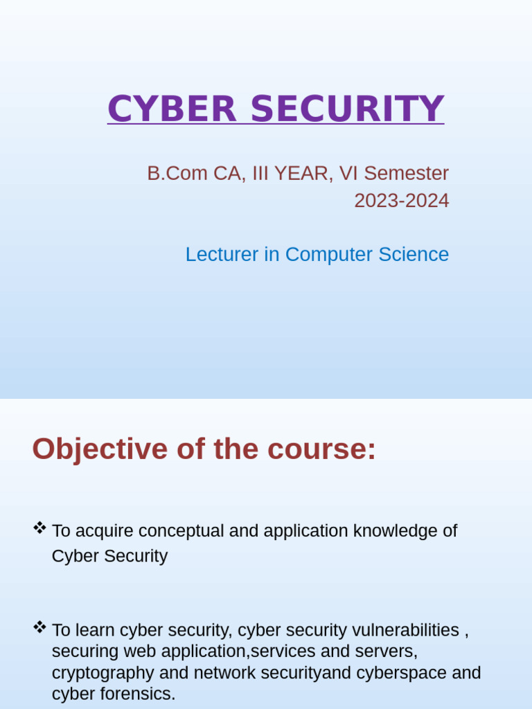 Cyber Security Vi Semester Pdf Security Computer Security