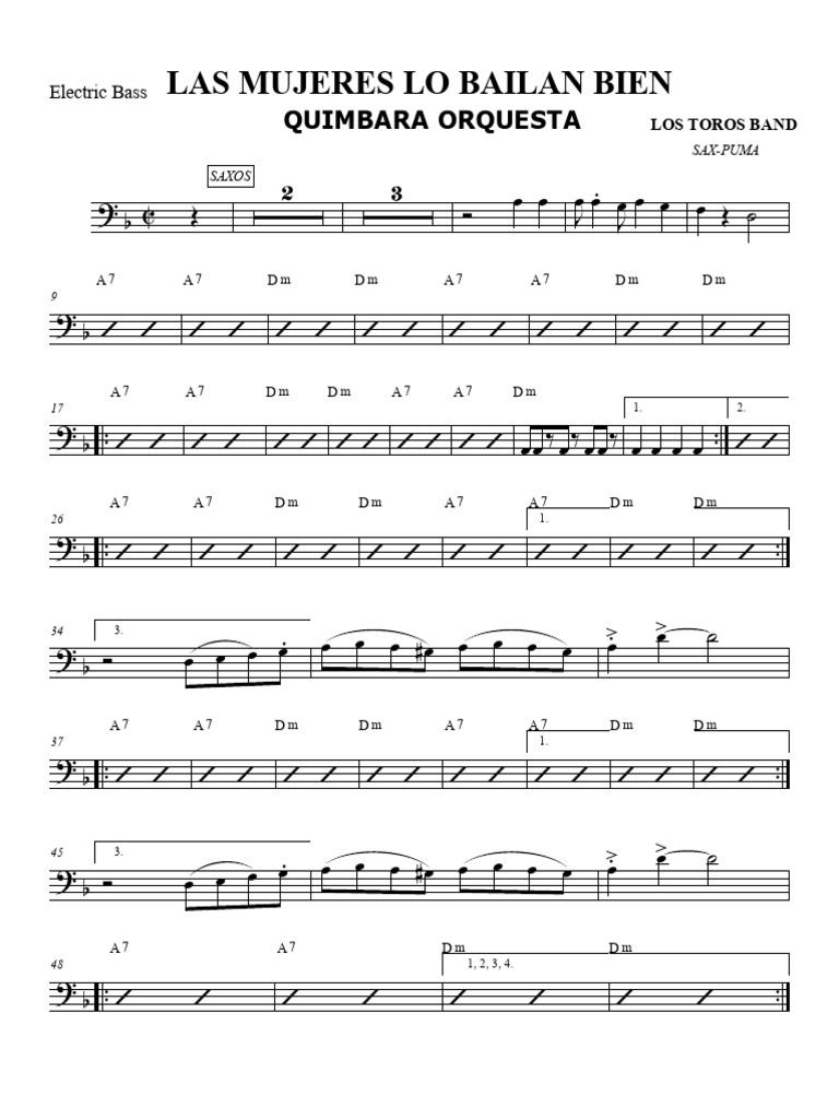 Las Mujeres Lo Bailan Bien - Electric Bass | PDF
