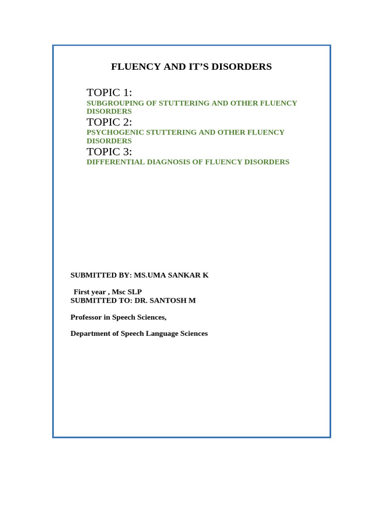 Differential Diagnosis of Fluency 4.1,4.4,4.5 | PDF | Stuttering ...
