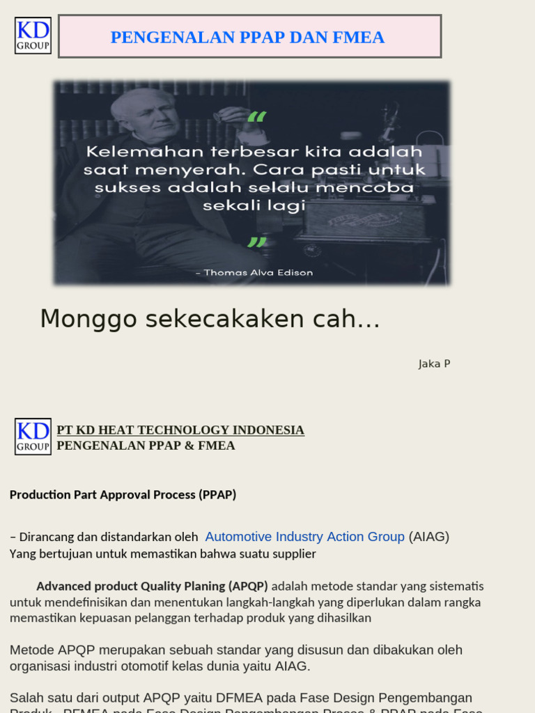 Materi Training Pengenalan PPAP & FMEA | PDF