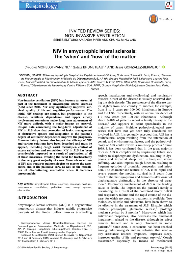 NIV in ALS | PDF | Pulmonology | Medical Specialties