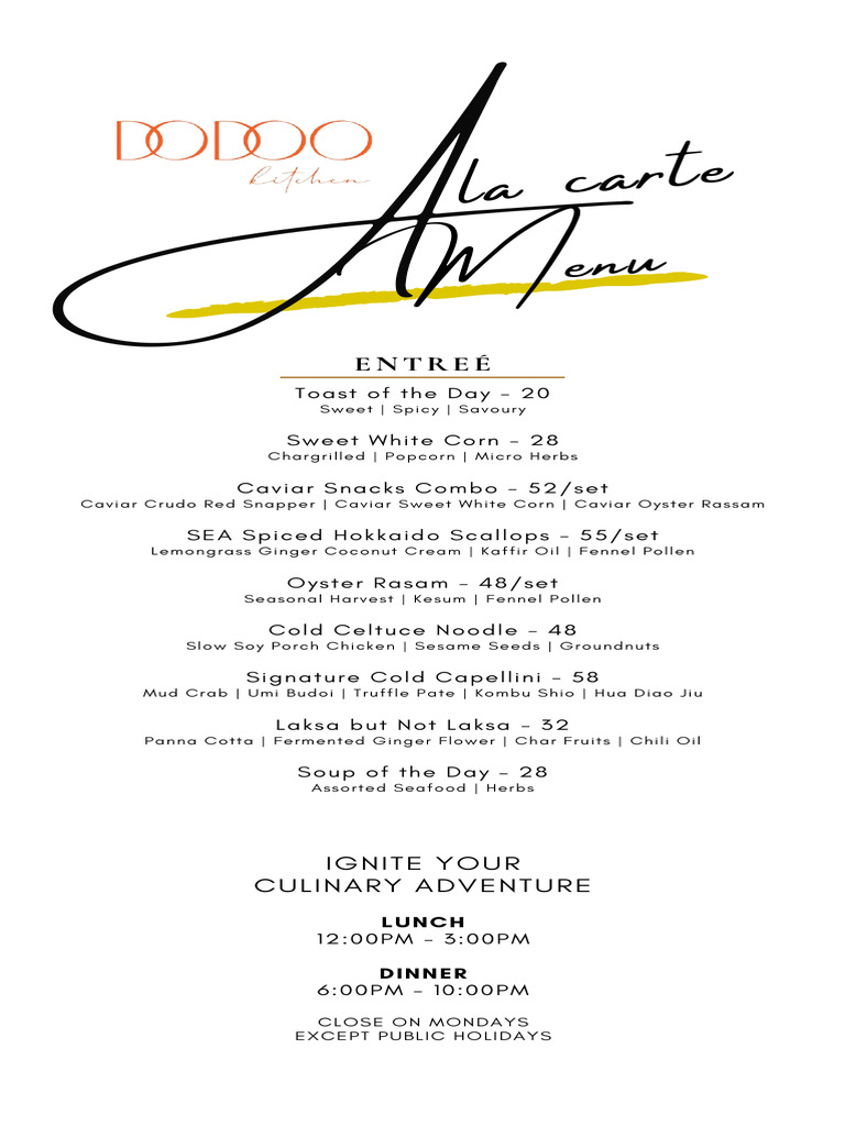 DoDoo Kitchen Ala Carte Menu | PDF | Sauce | Tofu