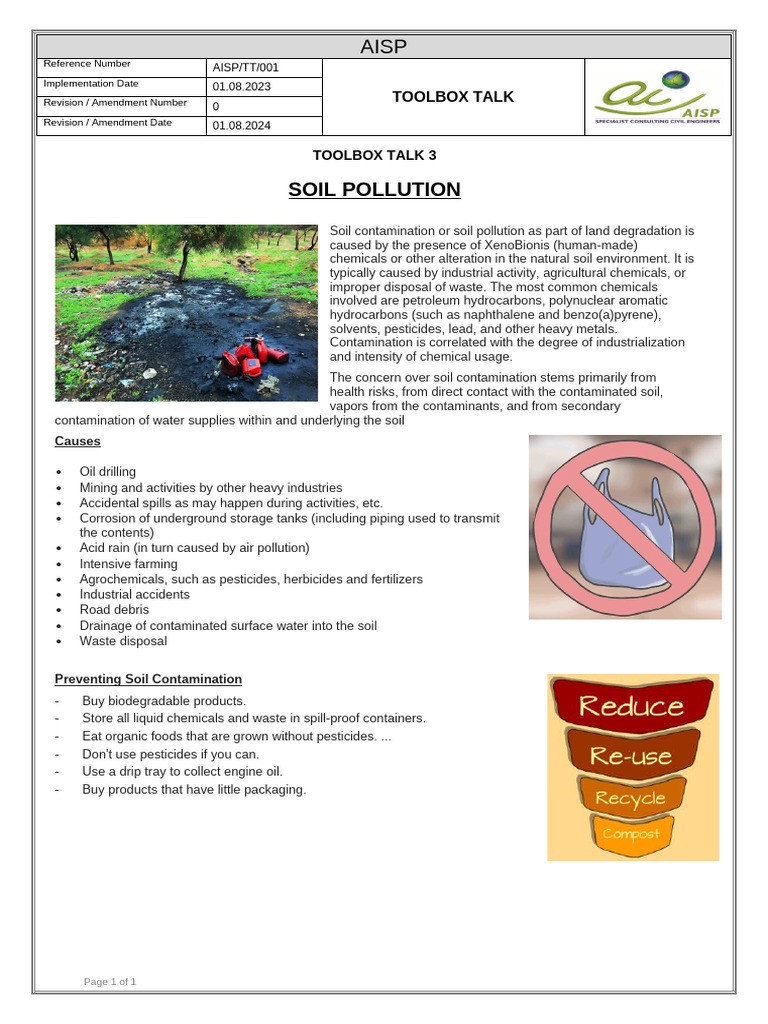 Toolbox Talk 3 - Soil Pollution | PDF | Environmental Issues | Materials