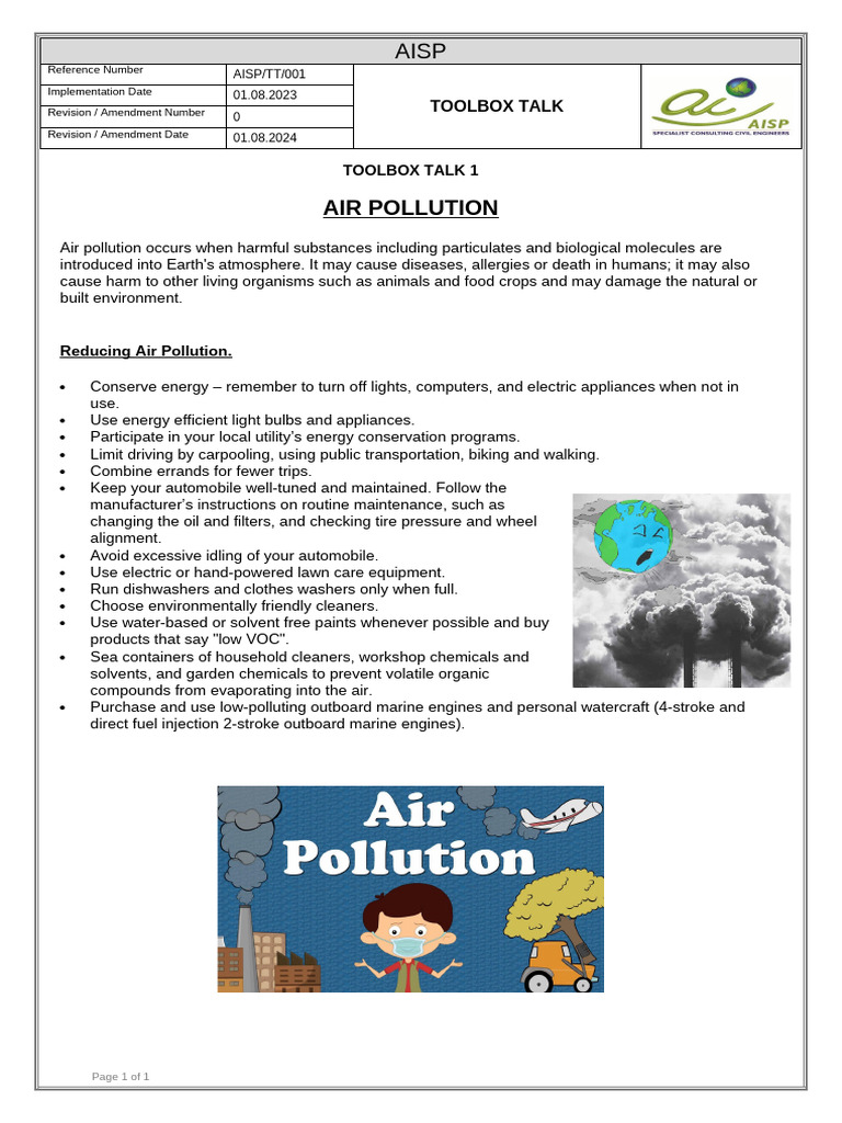 Toolbox Talk 1 - Air Pollution | PDF | Home & Garden | Science ...