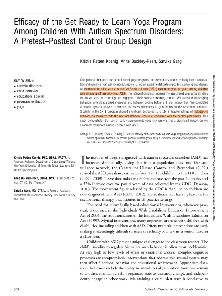 Efficacy of The Get Ready To Learn Yoga Program Among Children With ...