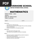 Grade 8 Mathematics Term 1 2025 Opener Exam | PDF | Mathematics