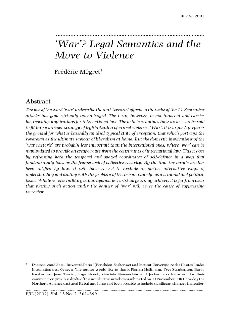 War'? Legal Semantics and The Move To Violence: Frédéric Mégret | PDF ...
