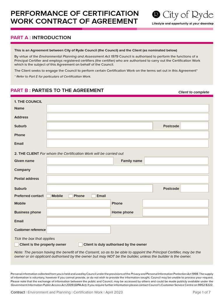 Council Certification Work Agreement | PDF | Fee | Regulatory Compliance