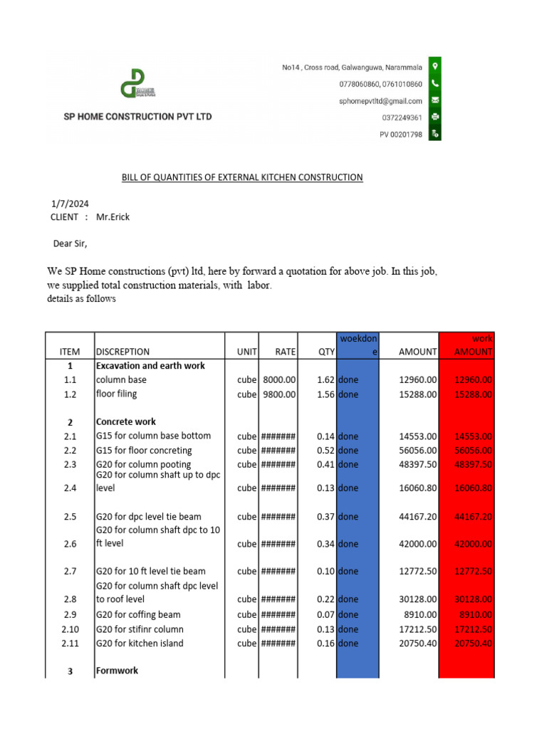 external kitchen construction progress bill | PDF | Architectural Elements | Building Engineering