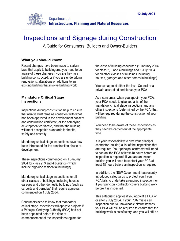 Information Sheet Mandatory Inspections | PDF | Home & Garden ...