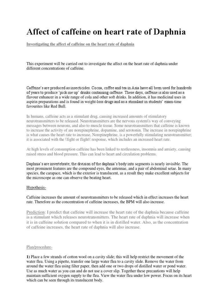 Affect of Caffeine On Heart Rate of Daphnia | PDF | Norepinephrine ...