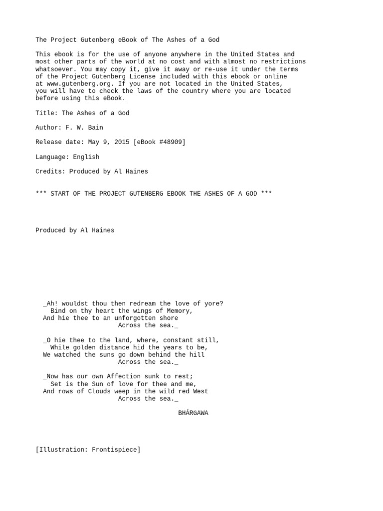 F W Bain - Ashes of A God | PDF | Religion & Spirituality | Poetry