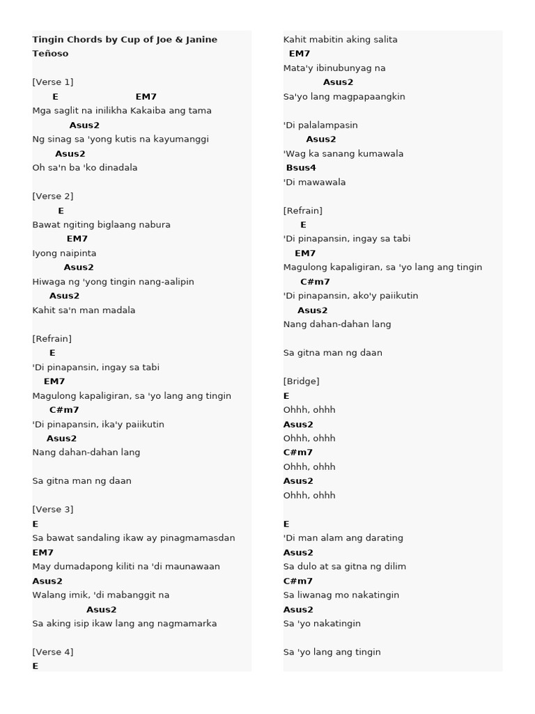 Tingin Chords by Cup of Joe | PDF