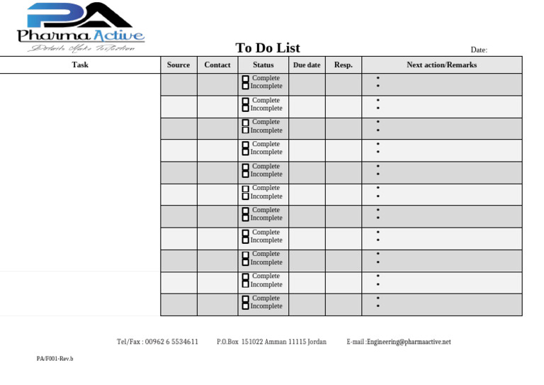 PA-F001-to Do List.b | PDF | Time Management | Professional Skills
