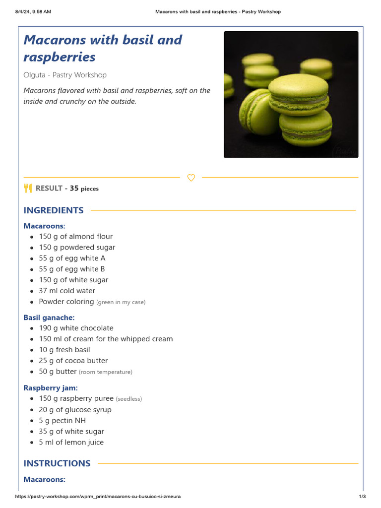 Macarons With Basil and Raspberries | PDF | Macaron | Foods
