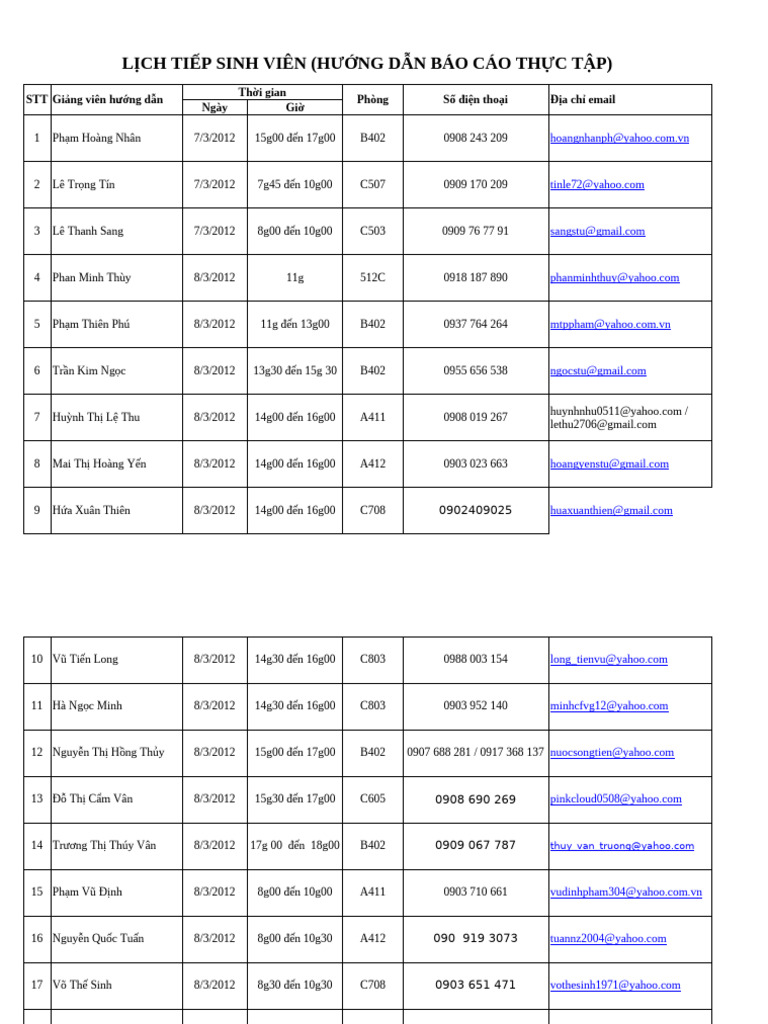 Lich Tiep Sinh Vien | PDF