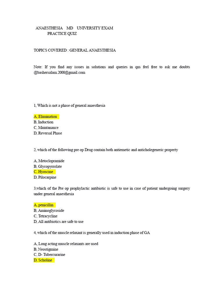 Anaesthesia Usmle 2 | PDF | Anesthesia | Clinical Medicine