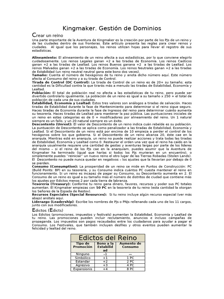 Kingmaker. Reinos | PDF