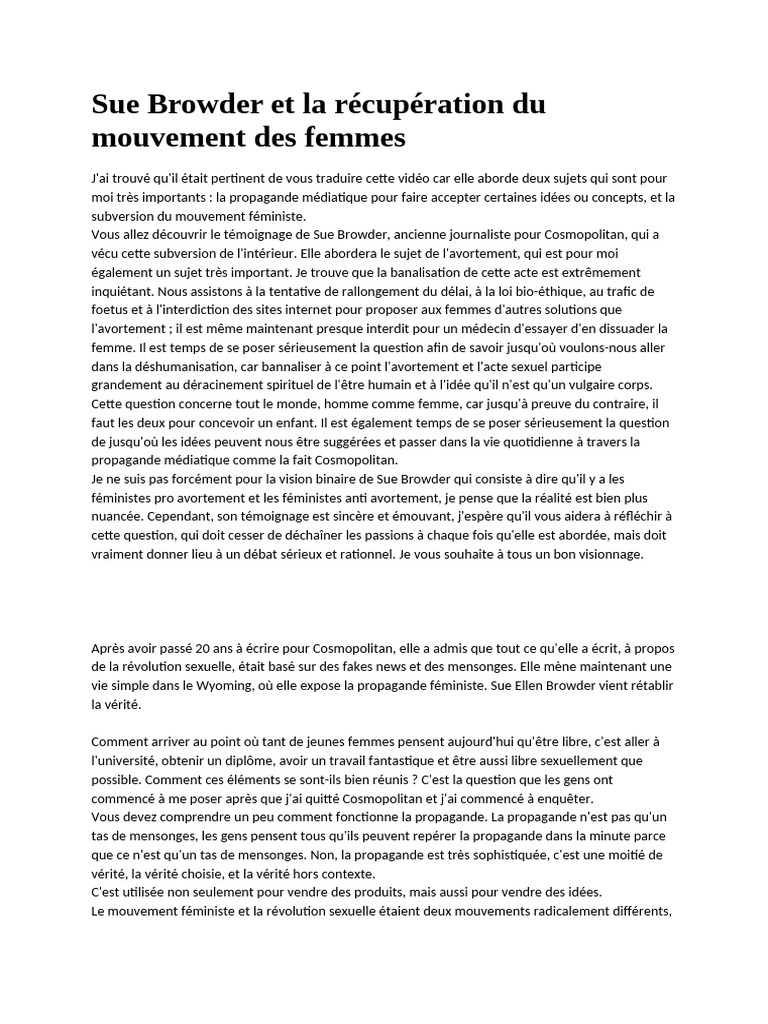 Sue Browder : Réflexions sur le féminisme | PDF | Féminisme | Études ...