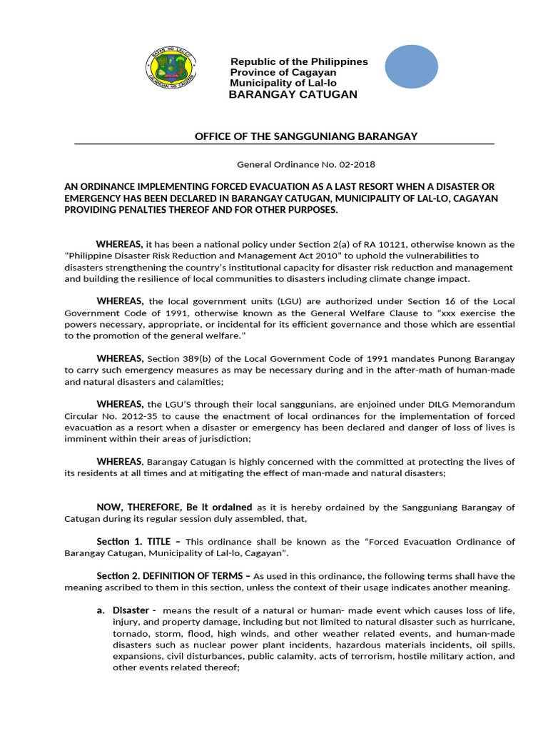 General Ordinance NO. 43-2017 | PDF | Emergency Evacuation | Natural ...
