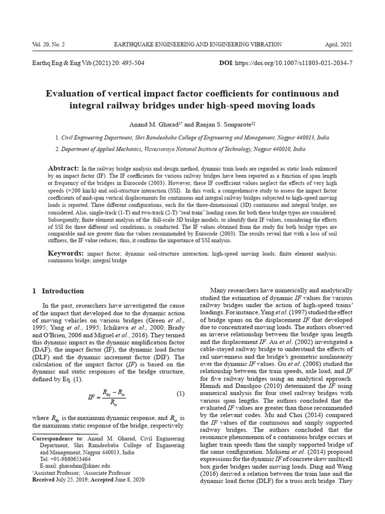 Evaluation of Vertical Impact Factor Coefficients For Continuous and ...