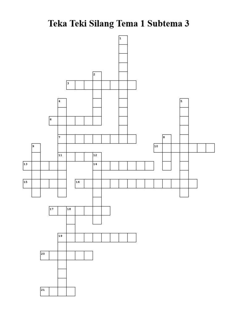 Teka Teki Silang Tema 1 Subtema 3 | PDF