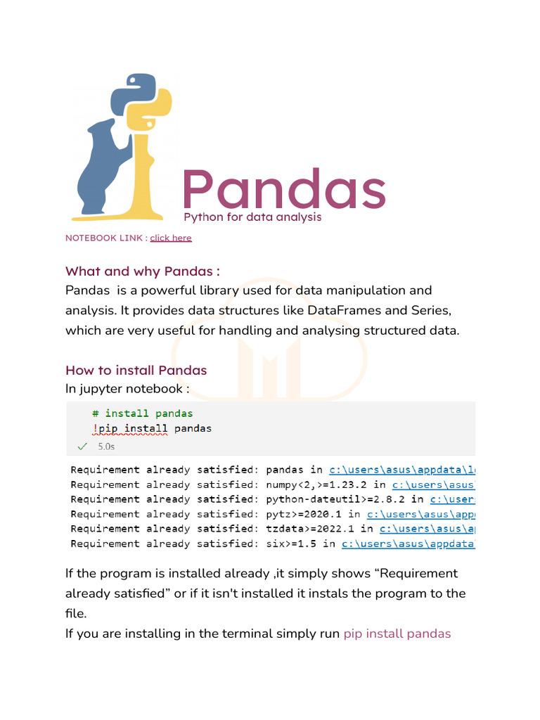 Python Pandas For Data Analytics | PDF | Computer Programming | Computing Python Pandas For Data Analytics | PDF | Computer Programming | Computing