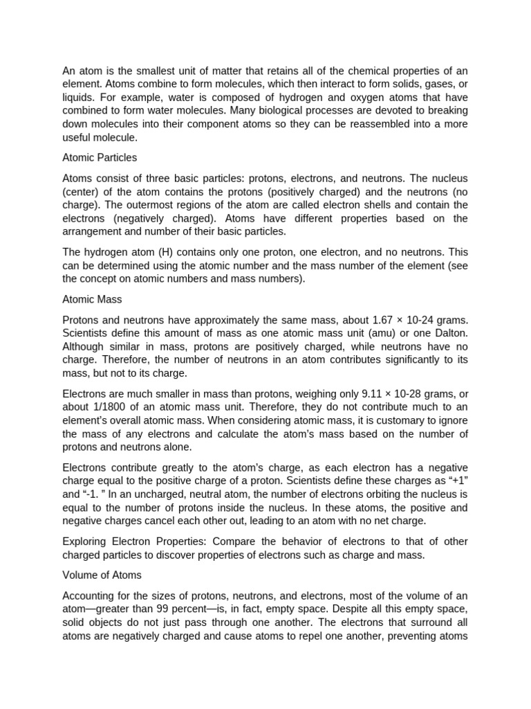 An Atom Is The Smallest Unit of Matter That Retains All of The Chemical Properties of An Element ...