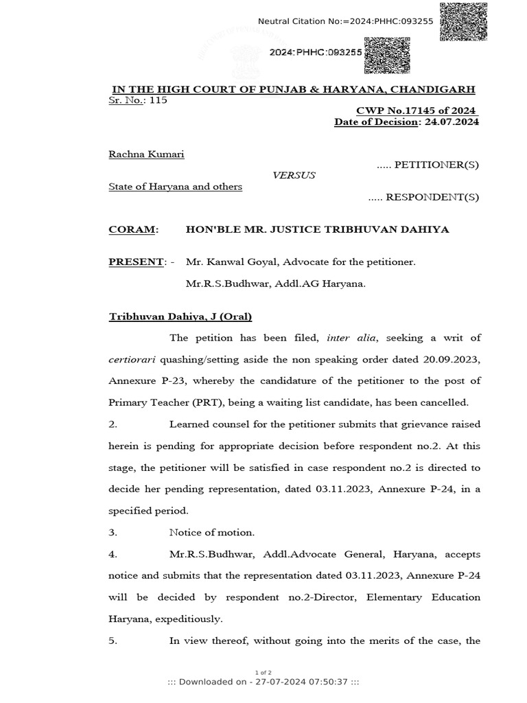 CWP 17145 2024 24 07 2024 Final Order | PDF | Law Of The United States ...