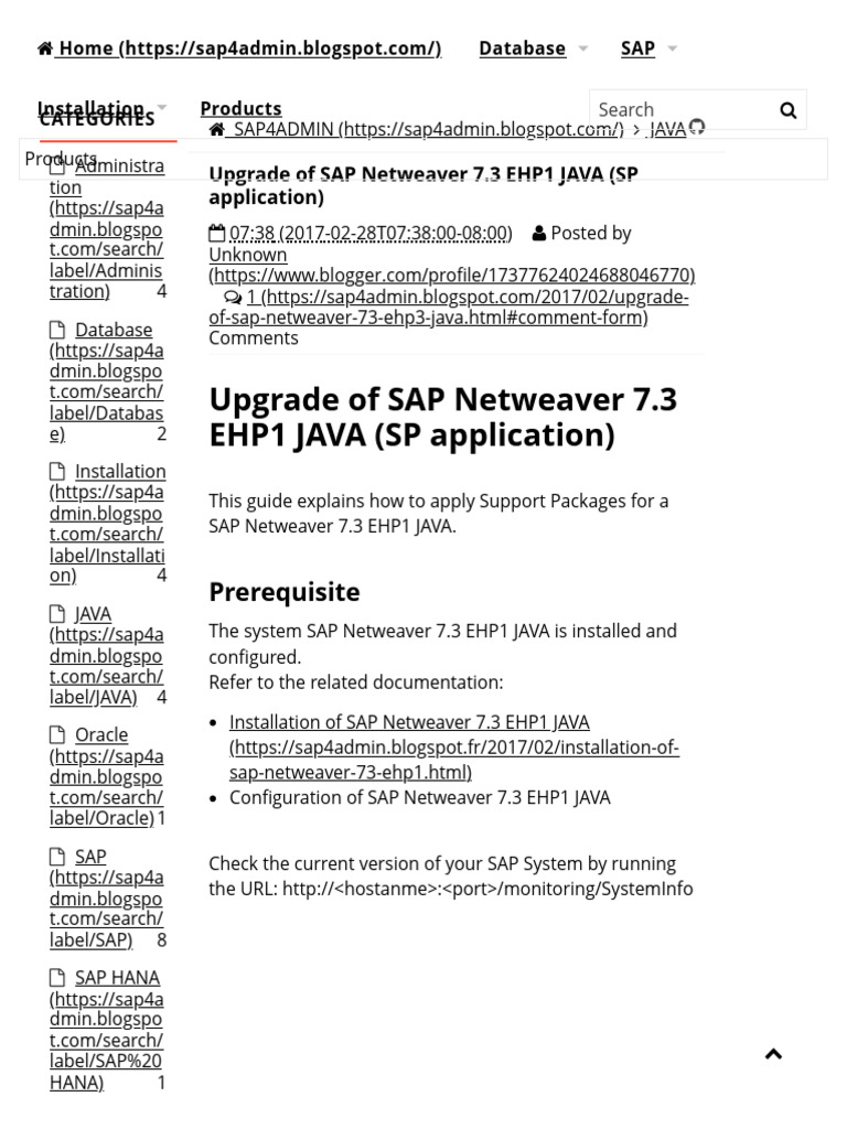 Upgrade of SAP Netweaver 7.3 EHP1 JAVA (SP Application) - SAP4ADMIN | PDF | Java (Programming ...