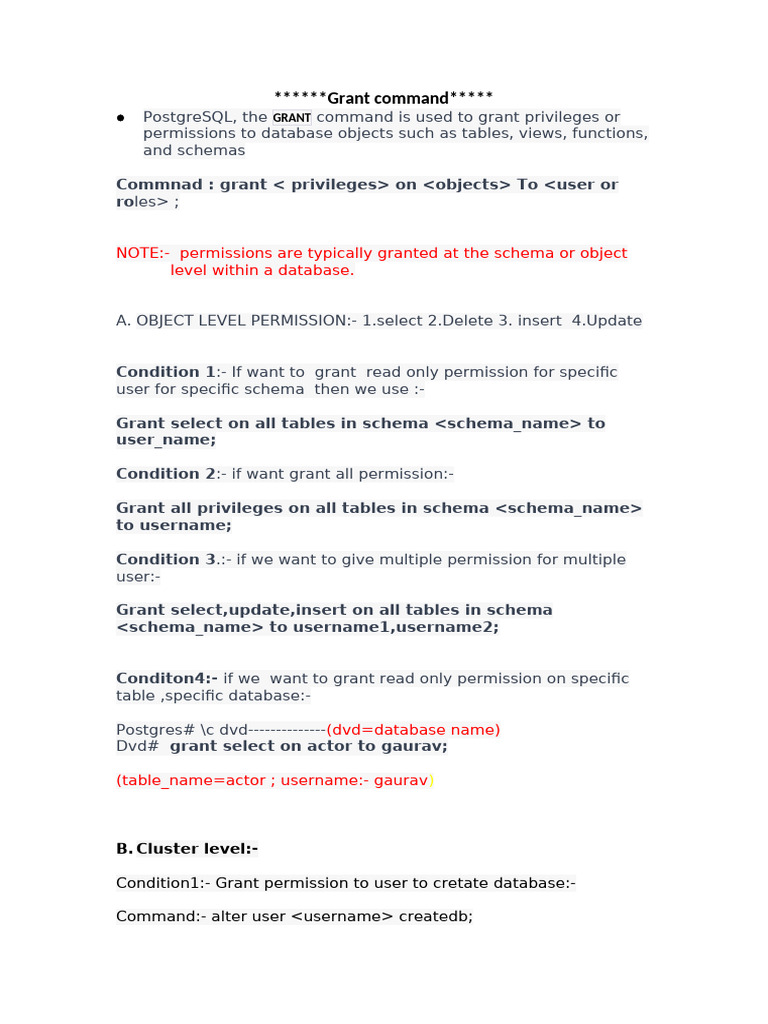 Grant Command | PDF | Postgre Sql | Database Schema