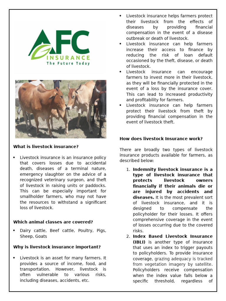 Indemnity Based Livestock Insurance Brochure | PDF | Insurance | Livestock