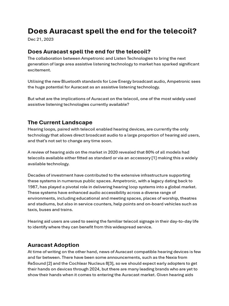 Does Auracast Spell The End For The Telecoil | PDF | Hearing Aid ...