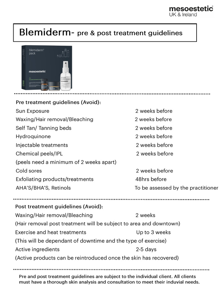 Blemiderm Pre & Post Treatment Guidelines | PDF