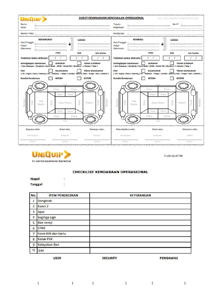 Form Pemakaian Kendaraan | PDF