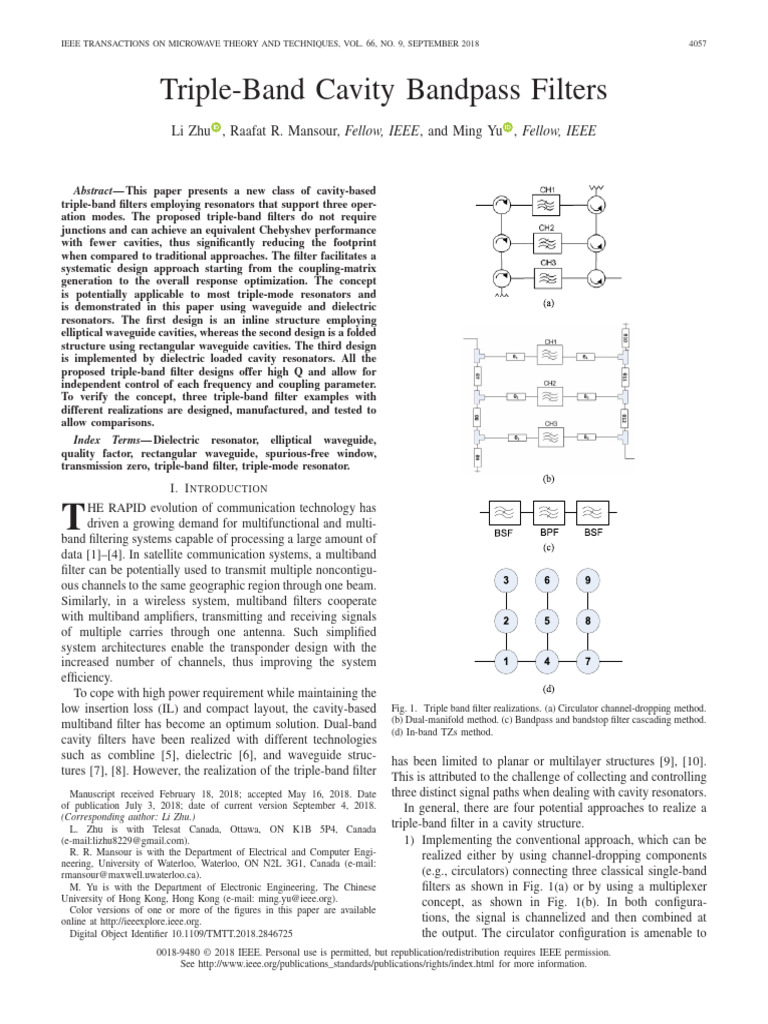 Triple Band Cavity Bandpass Filters Pdf Filter Signal Processing Waveguide
