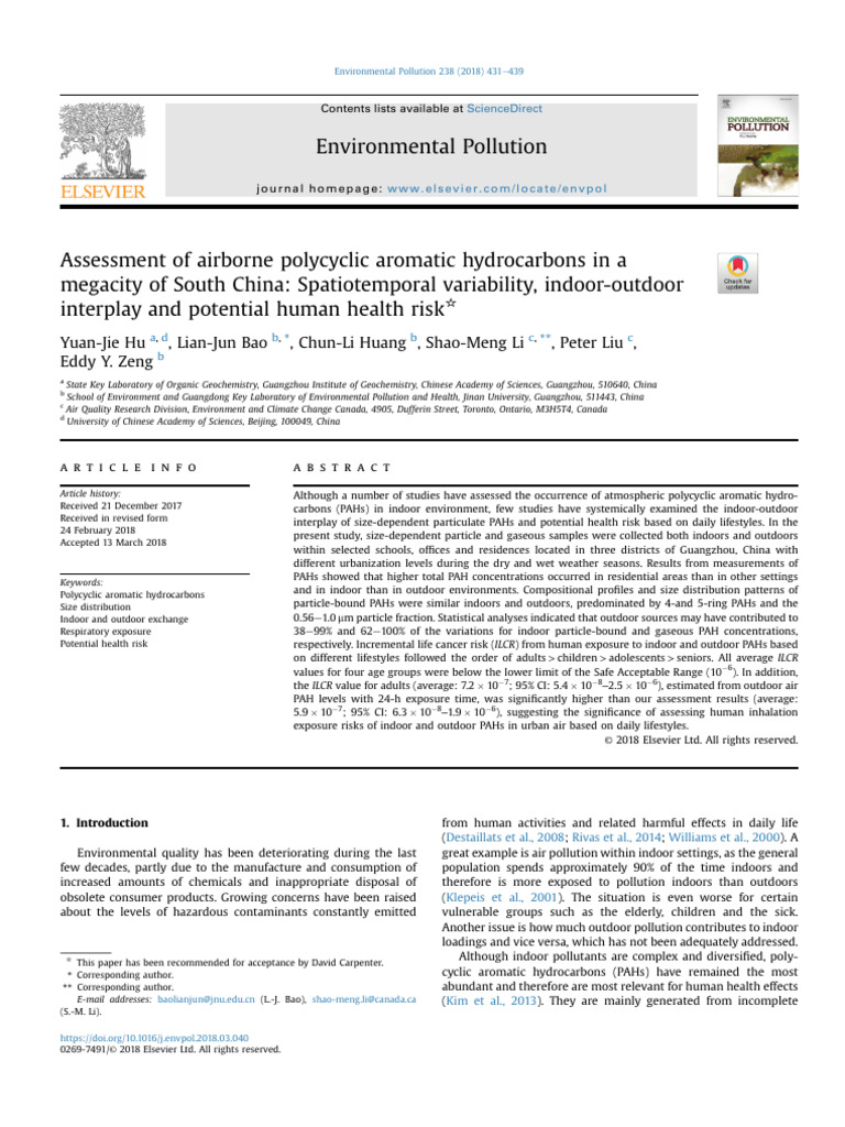 Hu 2018 | PDF | Polycyclic Aromatic Hydrocarbon | Air Pollution