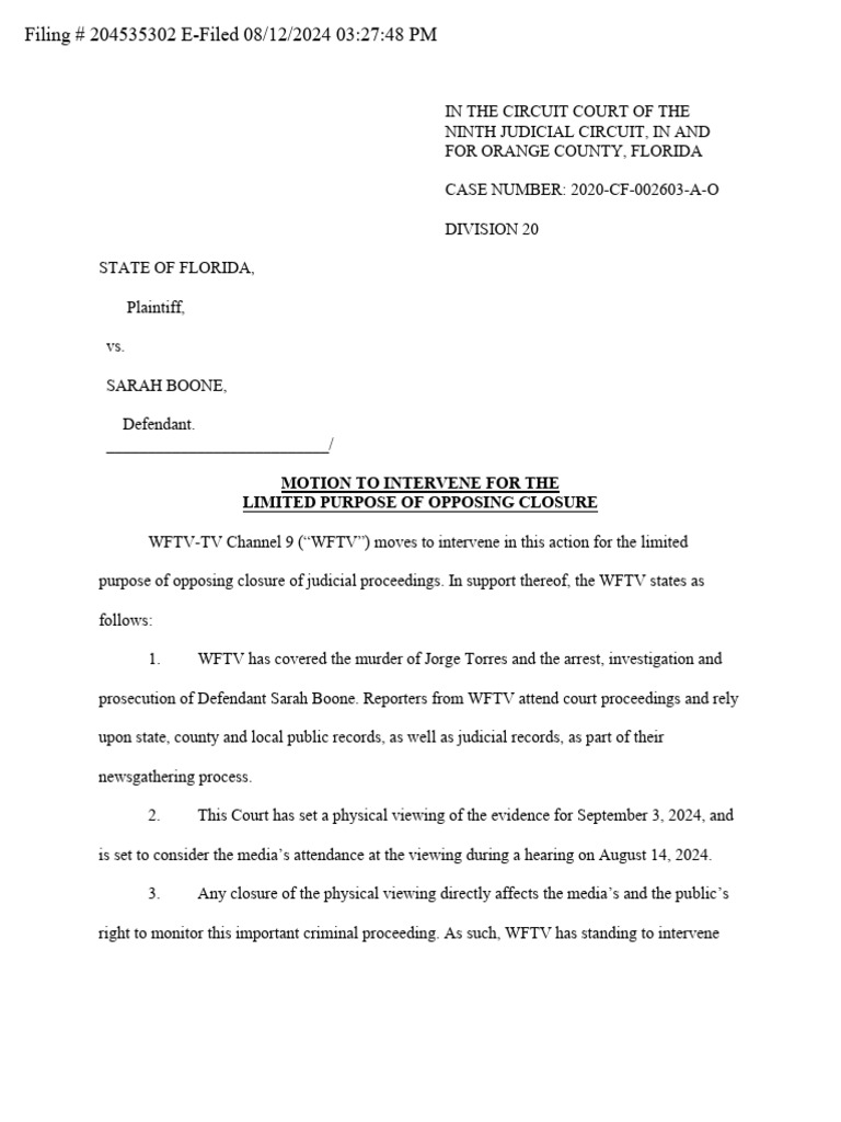 #SARAHBOONE | MOTION TO INTERVENE FOR THE LIMITED PURPOSE OF OPPOSING ...